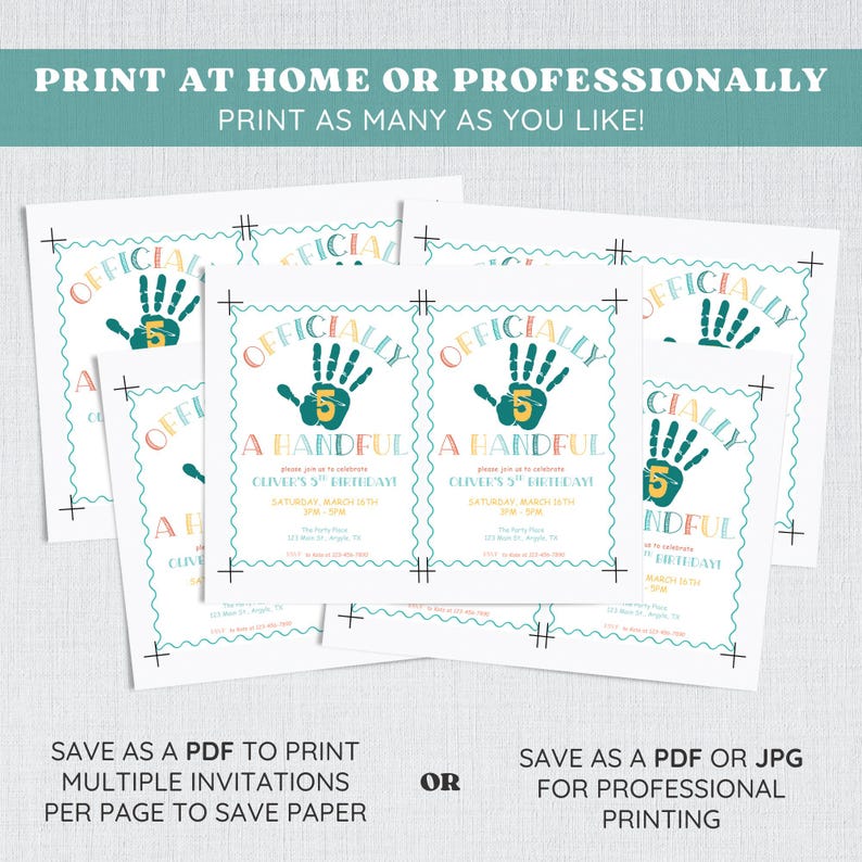 Editable Boys Fifth Birthday Invitation Officially A Handful Party ...