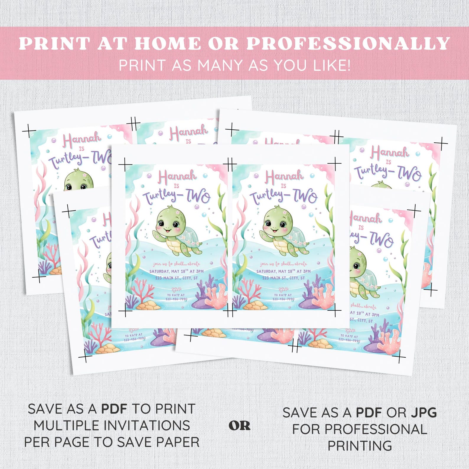 Editable Turtle Birthday Invitation Turtley Awesome Two Party Invite ...