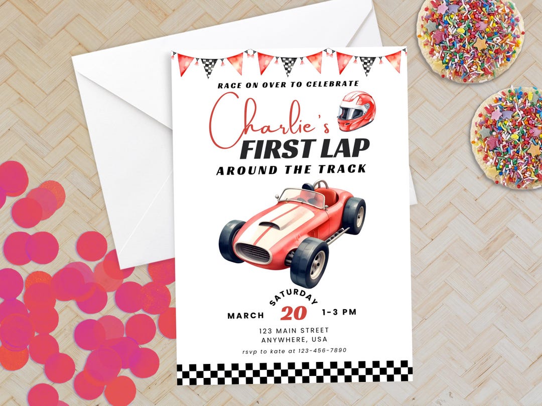 Editable First Lap Birthday Invitation Template, Vintage Race Car ...