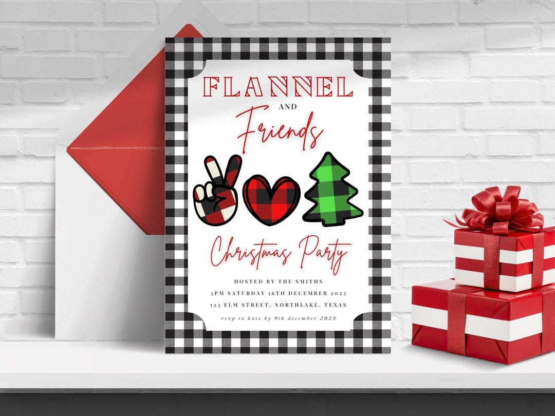 Editable Flannel and Friends Party Invitation Template, Friendmas Party ...