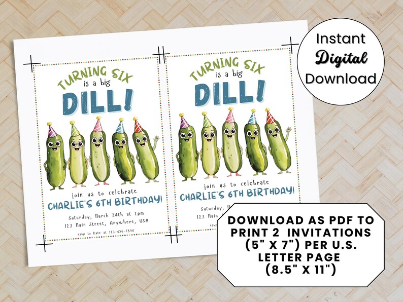 Editable Dill Pickle Birthday Invitation, It's A Big Dill Birthday ...