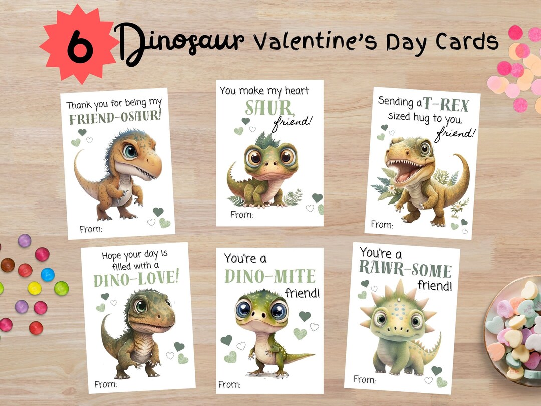 Printable Dinosaur Valentines Day Cards for Kids, Dinosaur Classroom ...