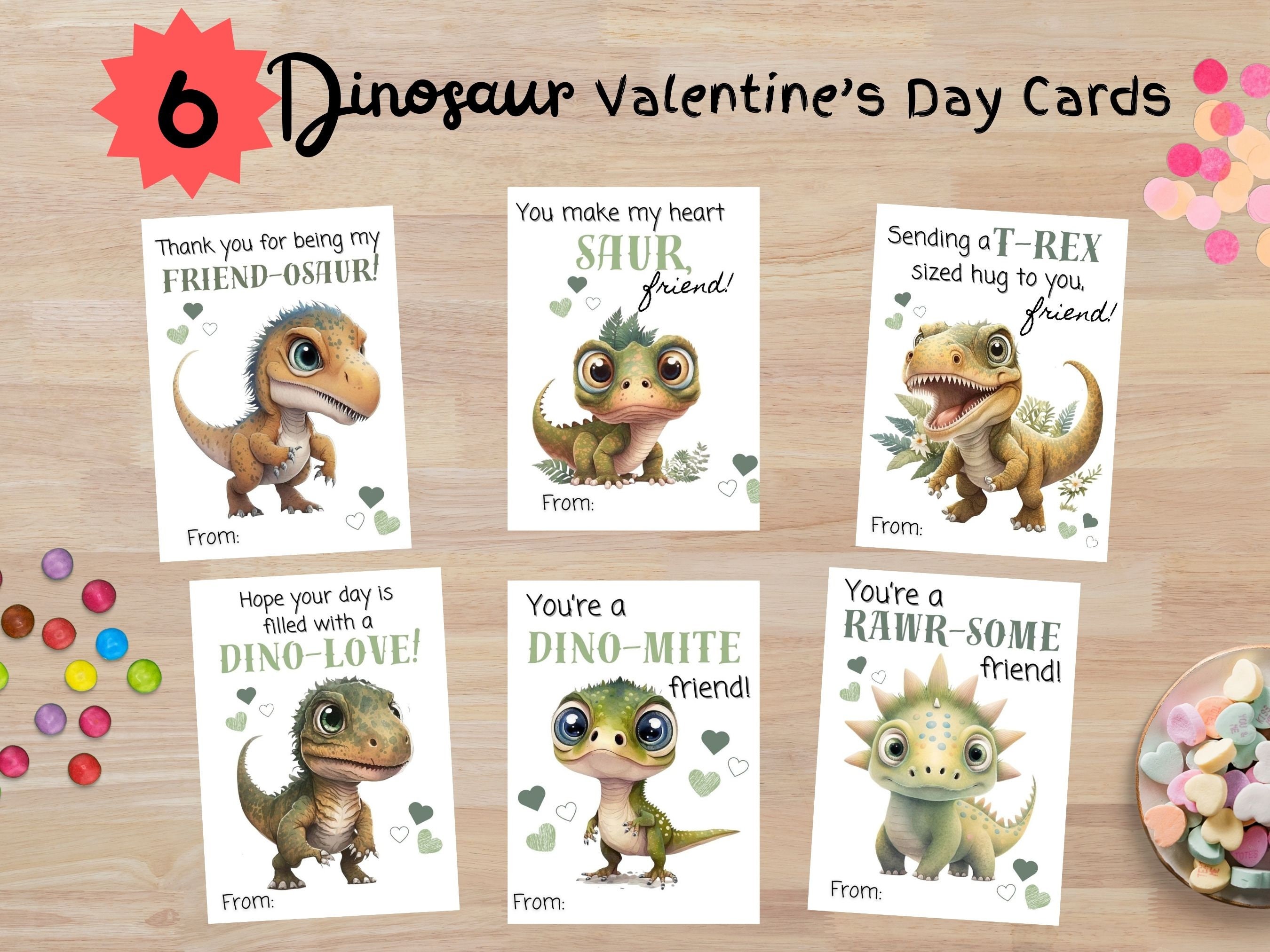 Printable Dinosaur Valentines Day Cards for Kids, Dinosaur Classroom ...