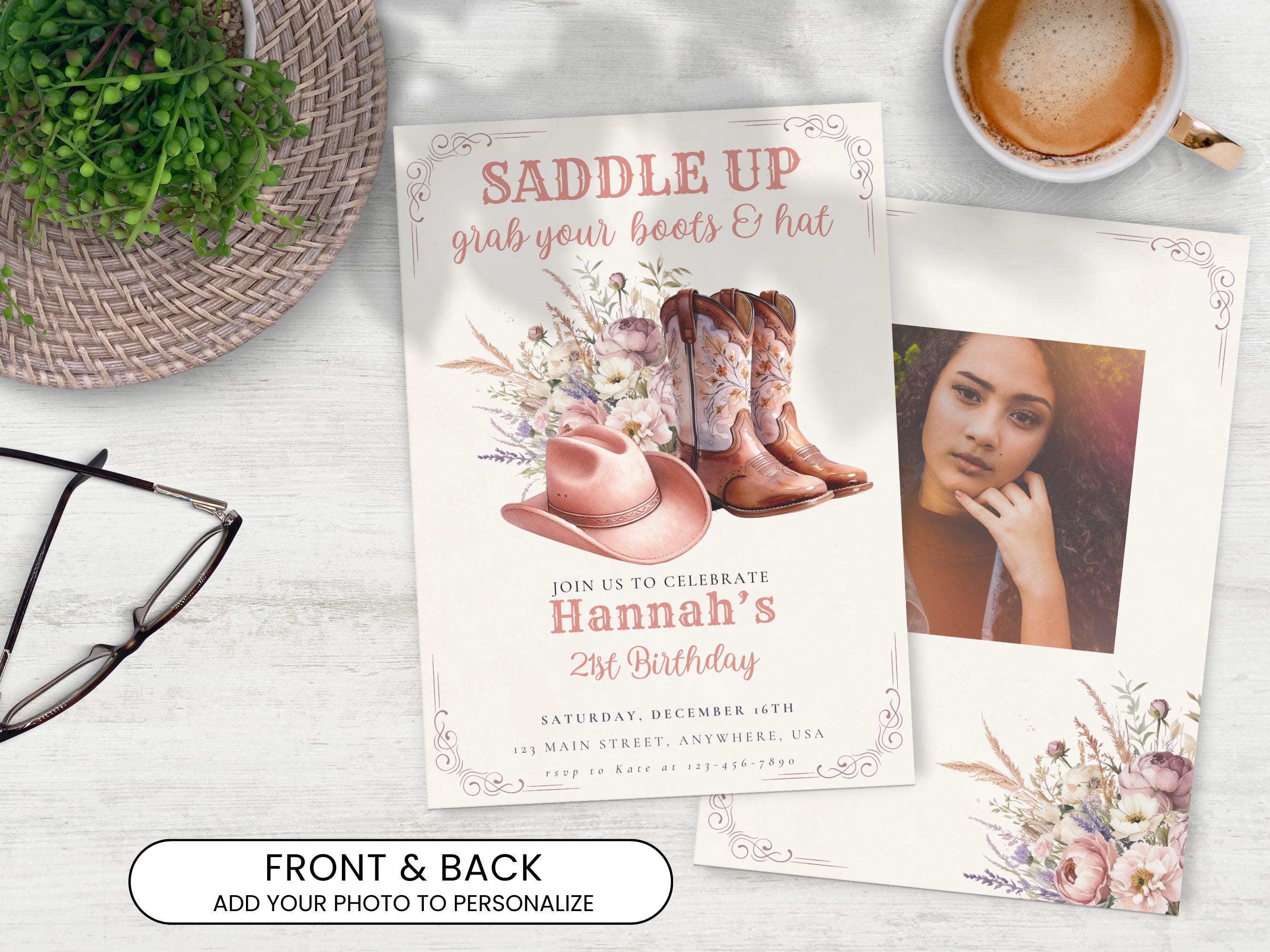 Editable 21st Cowgirl Birthday Invitation, Pink Rodeo Digital Birthday ...