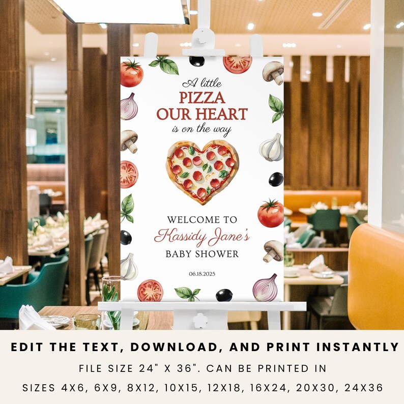 Editable Pizza Our Heart Baby Shower Welcome Sign Pizza and Pacifiers ...