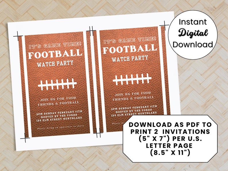 Editable Football Watch Party Invitation Printable Game Day Invite DIY ...