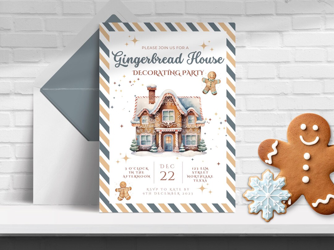 Editable Gingerbread House Decorating Party Invitation, Christmas ...