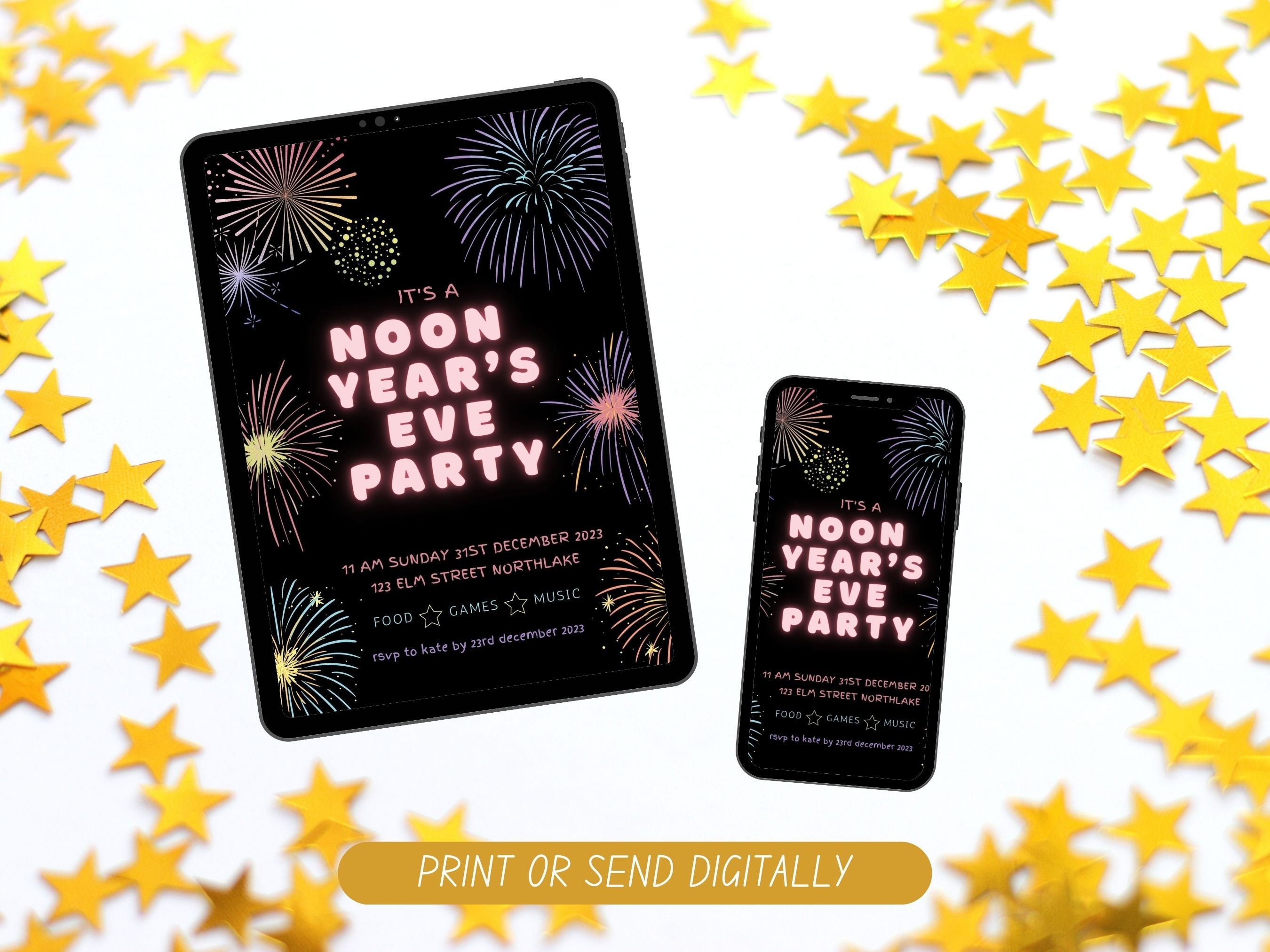 Noon Years Eve Party Invitation, Kids New Years Eve Party Invite, NYE ...