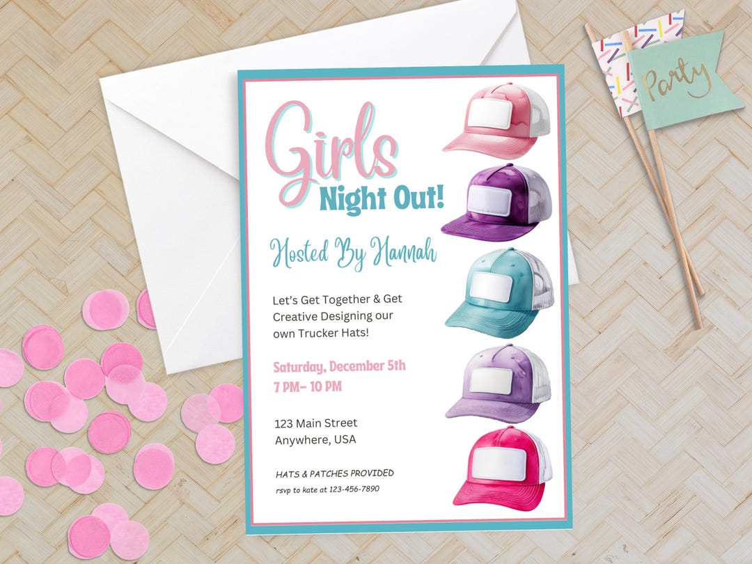 Editable Trucker Hat Party Invitation Girls Night Out Party ...