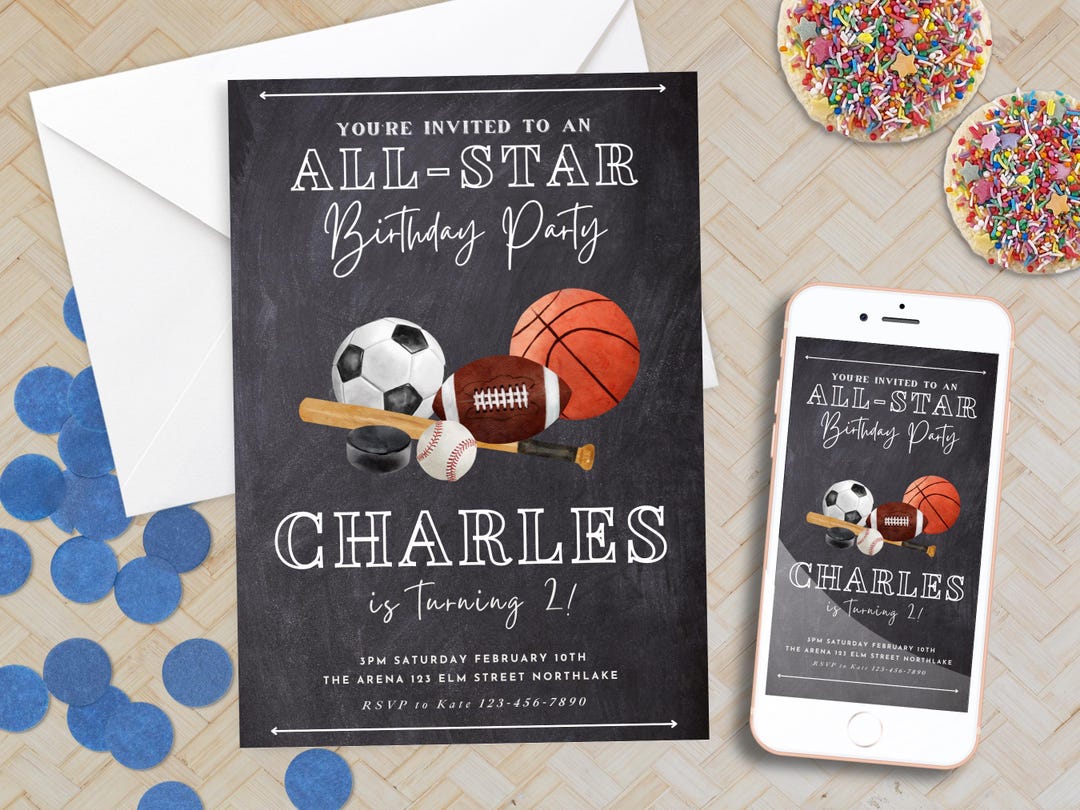 Editable All-star Sports Birthday Invitation Template (digital Download ...