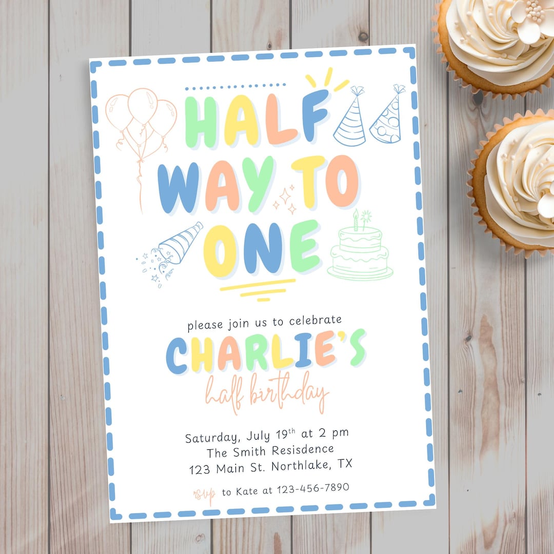 Retro Half Birthday Invitation: 6 Month Party, Boy (digital Download ...