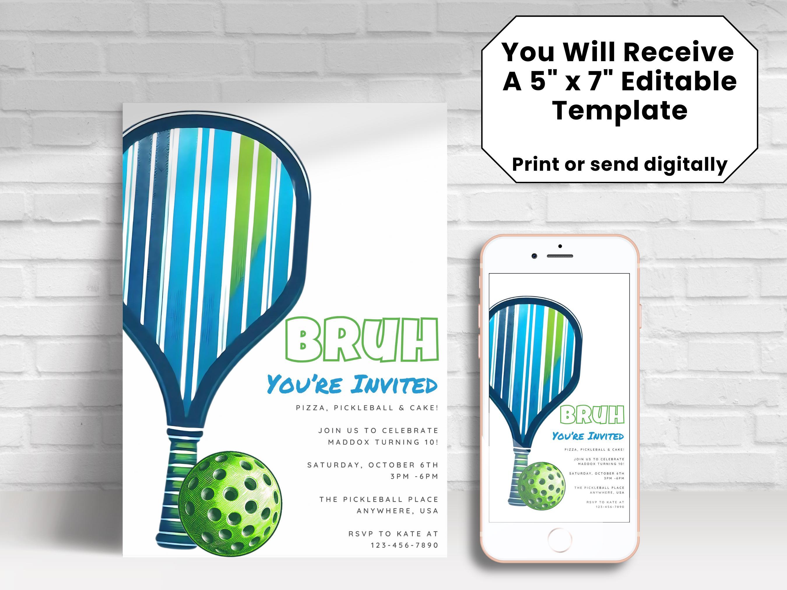 Pickleball Birthday Invitation, Editable Pickleball Party Invite, Dink ...