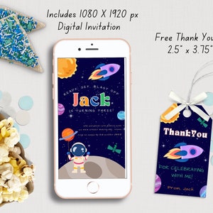 Digital Outer Space Birthday Invitation Template, Editable Planets ...