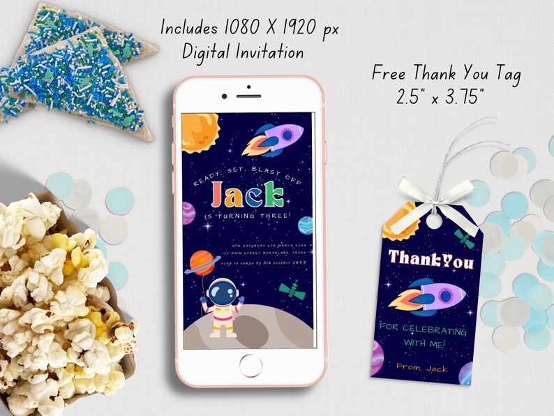Digital Outer Space Birthday Invitation Template, Editable Planets ...