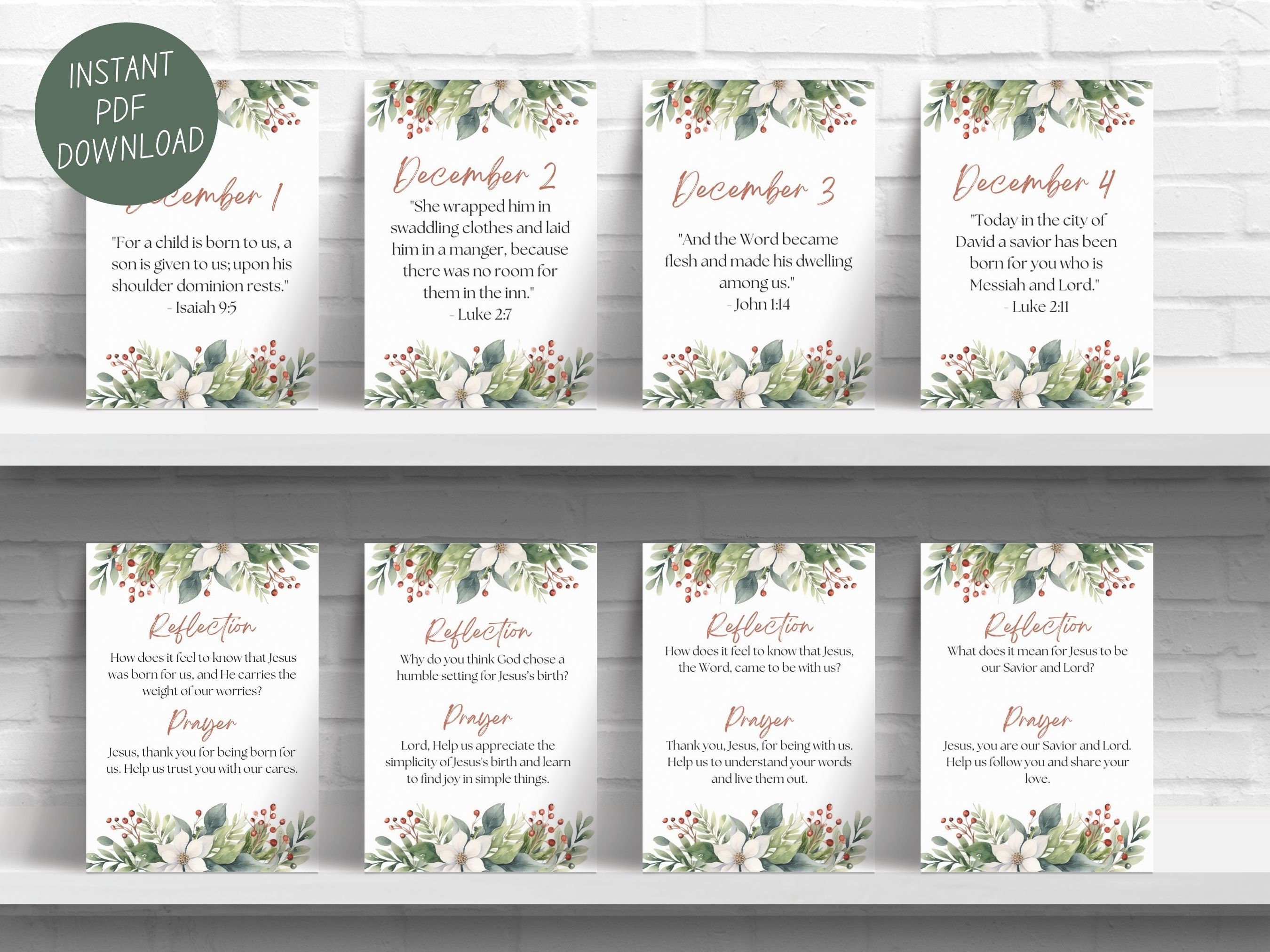 Advent Scripture Cards, Bible Verse Cards, Christmas Countdown Calendar ...