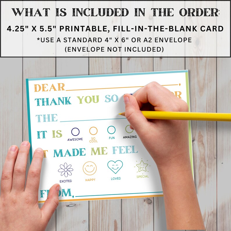 Printable Kids Fill-in-the-blank Thank You Cards, Emotion-filled Notes ...