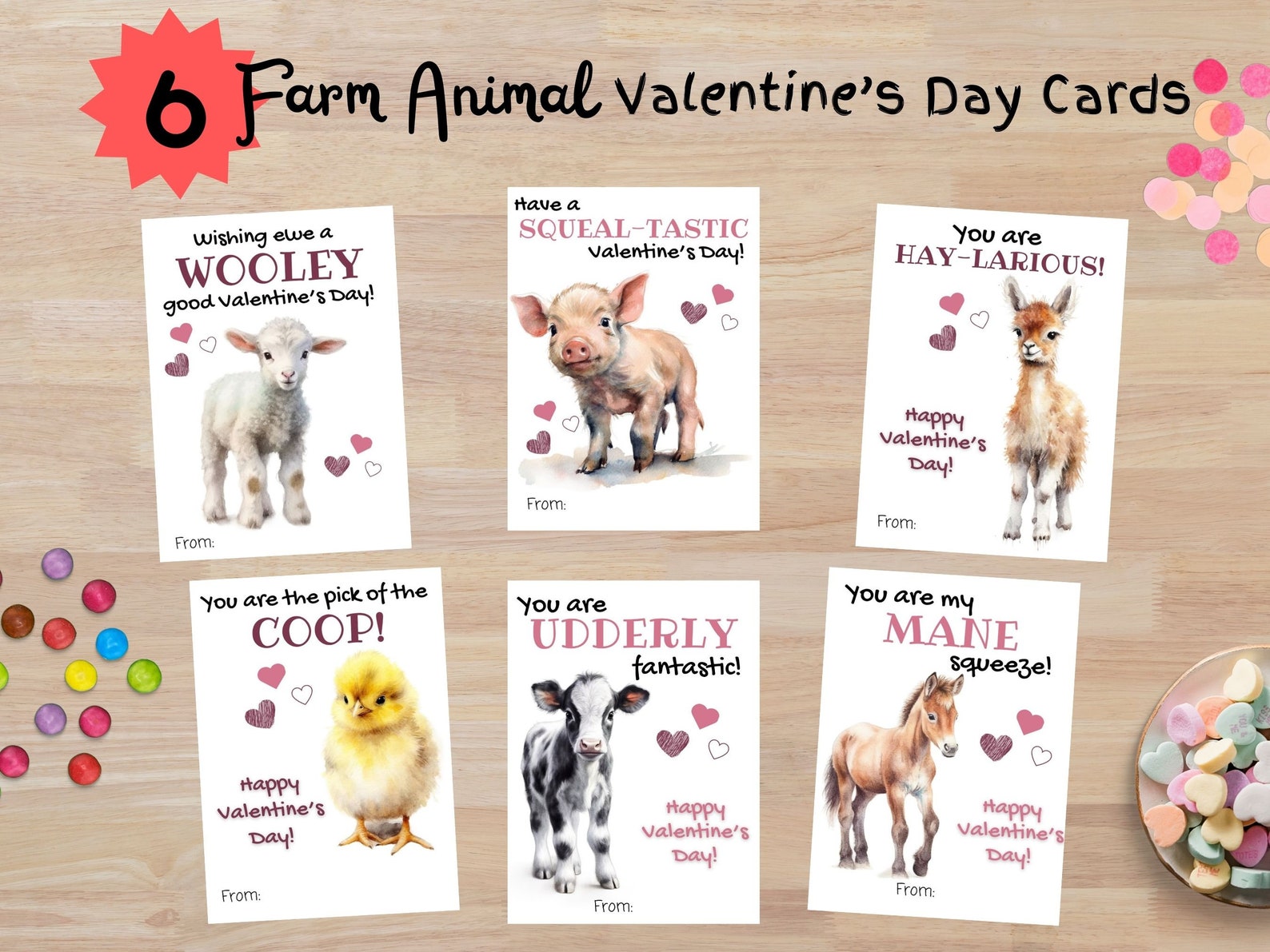 Printable Farm Animal Valentines Day Cards for Kids, Farm Classroom ...