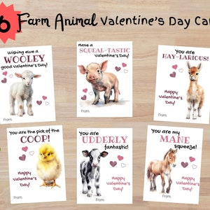 Printable Farm Animal Valentines Day Cards for Kids, Farm Classroom ...