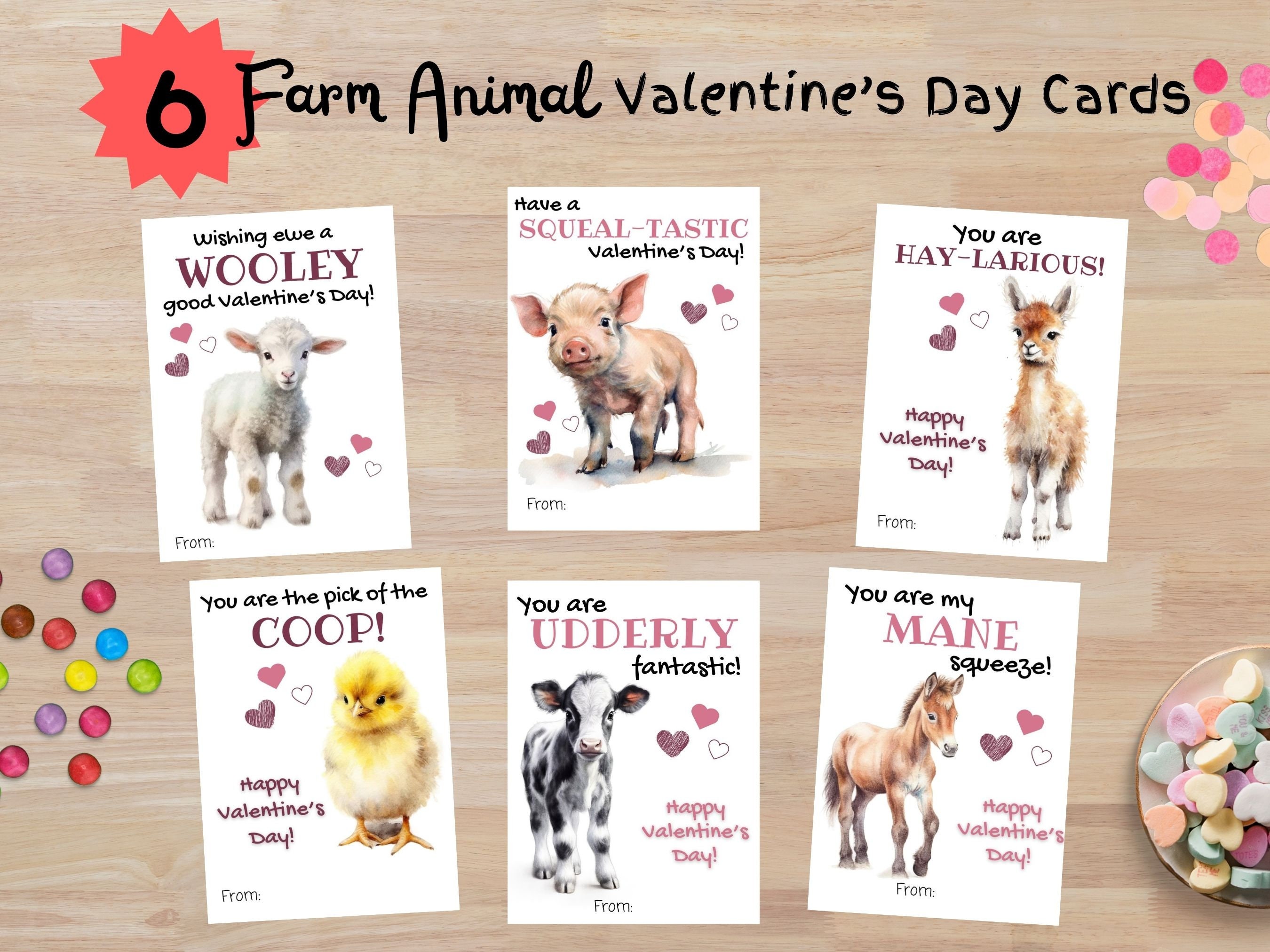 Printable Farm Animal Valentines Day Cards for Kids, Farm Classroom ...