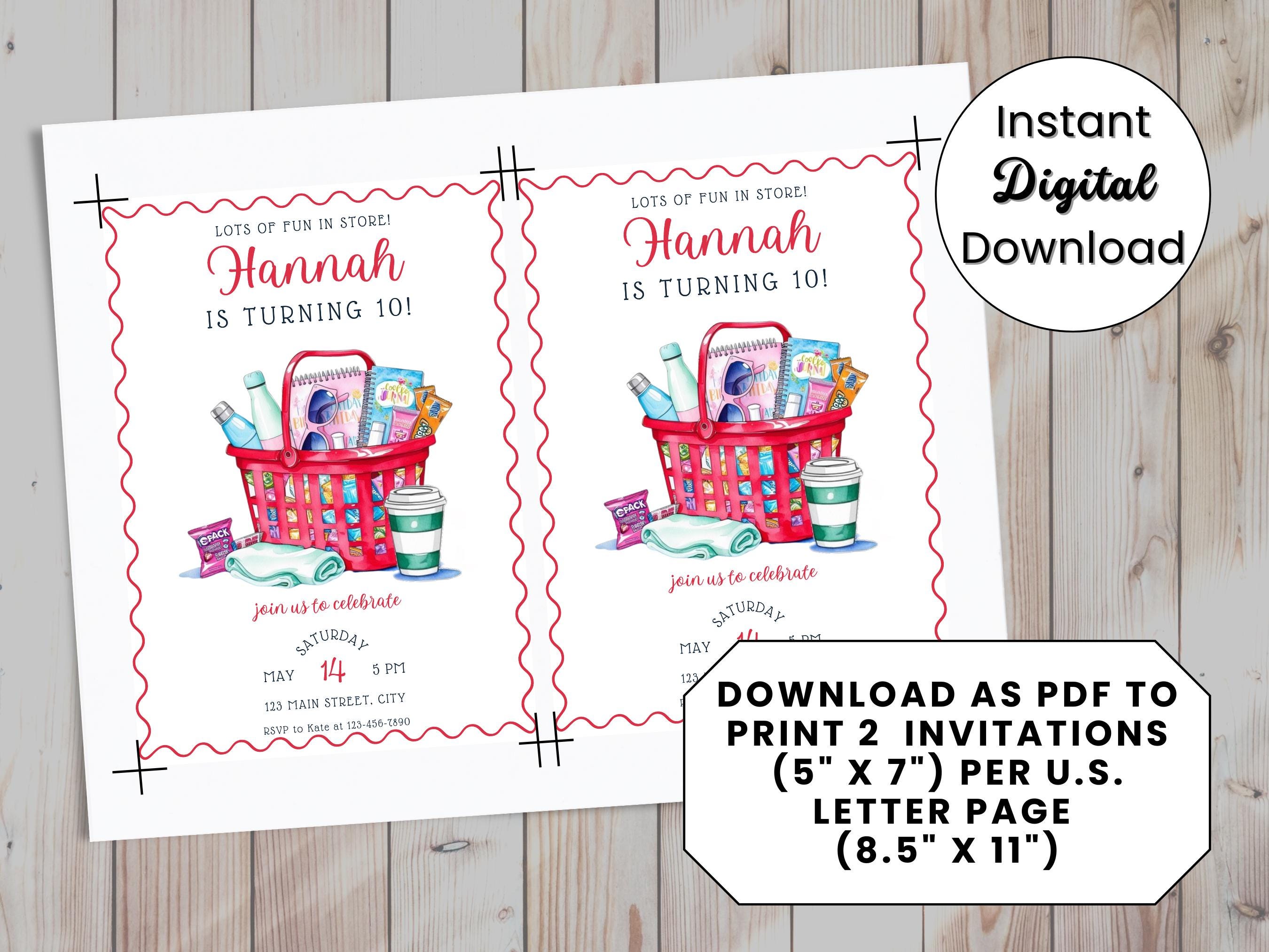 Editable Shopping Birthday Invitation, Teen Shop Spree Invite Template ...