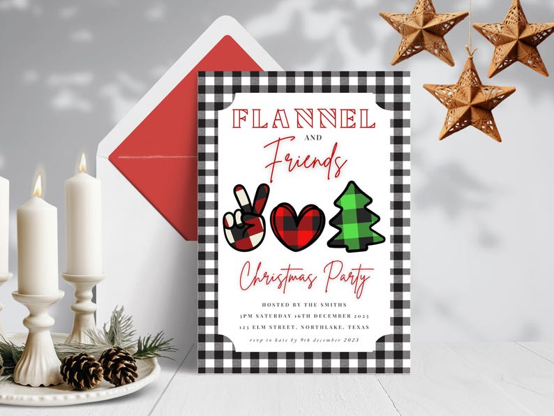 Editable Flannel and Friends Party Invitation Template, Friendmas Party ...