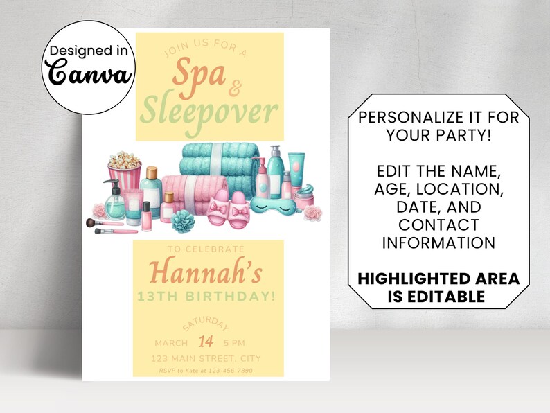 Spa Sleepover Birthday Invitation: Glam Pamper Party (digital Download ...