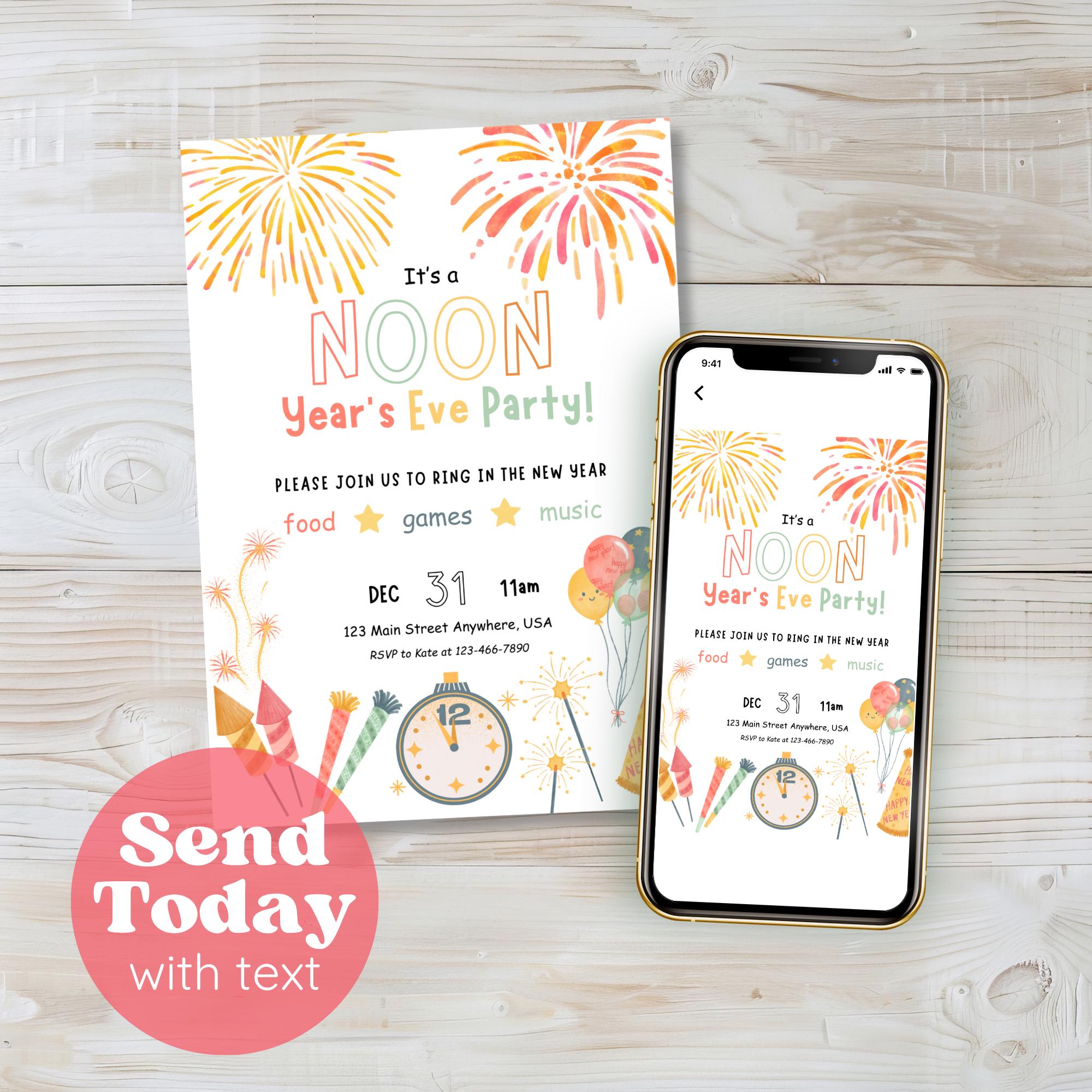 Editable Noon Years Eve Party Invitation Kids New Years Eve Family ...