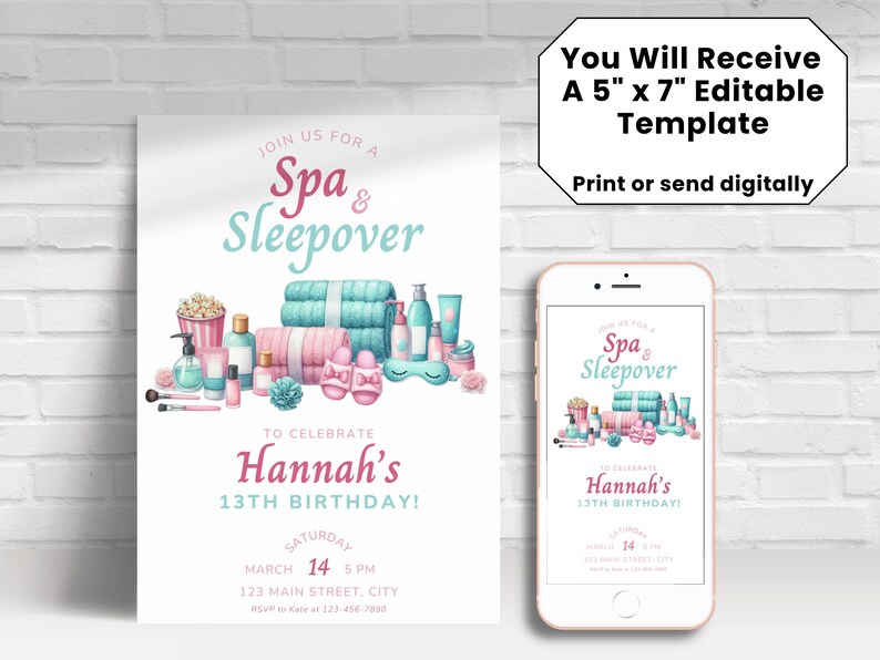 Spa Sleepover Birthday Invitation: Glam Pamper Party (digital Download ...