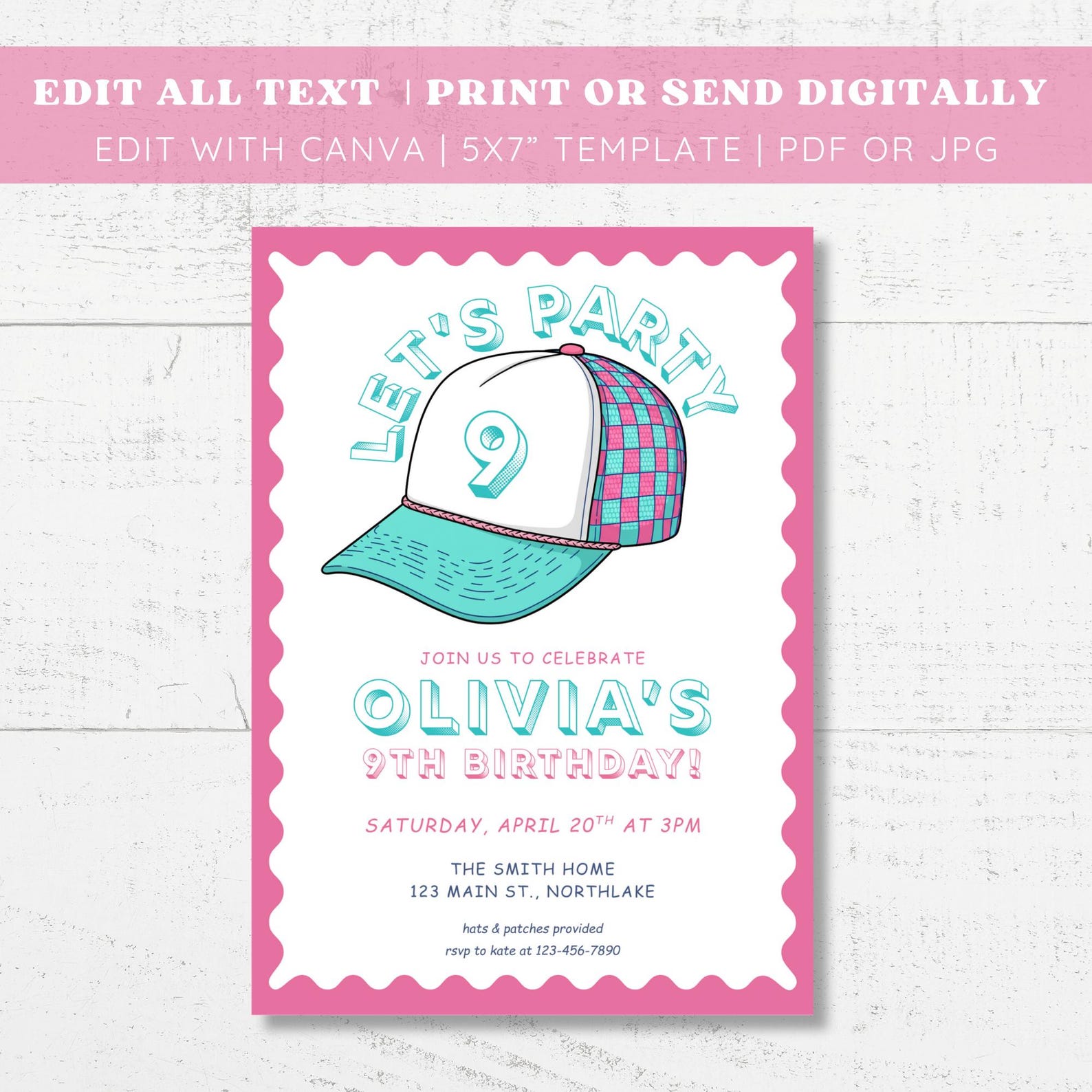 Editable Trucker Hat Bar Birthday Invitation Patch Party Girls Night ...