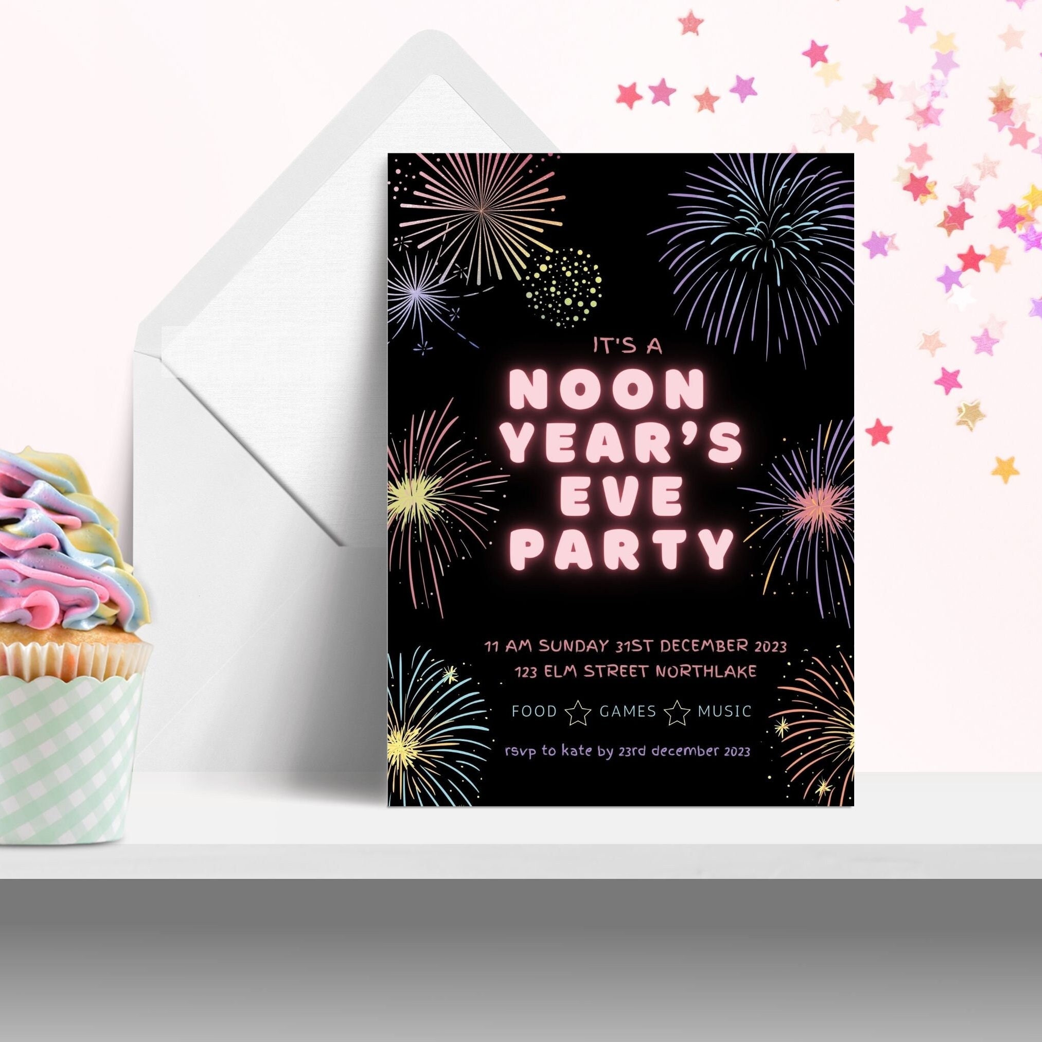 Noon Years Eve Party Invitation, Kids New Years Eve Party Invite, NYE ...