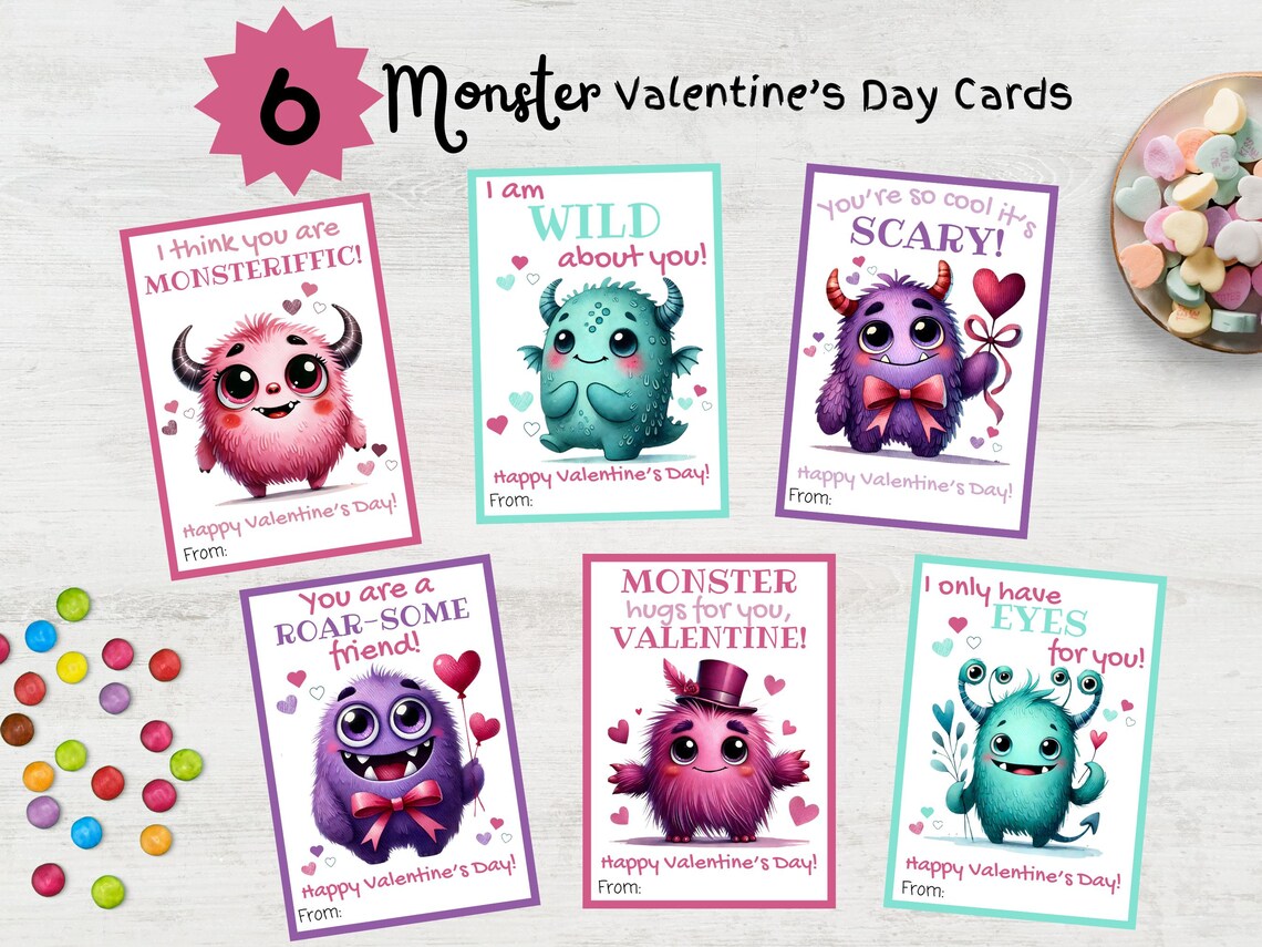 Printable Monster Valentines Day Card for Kids, Monster Kid School ...