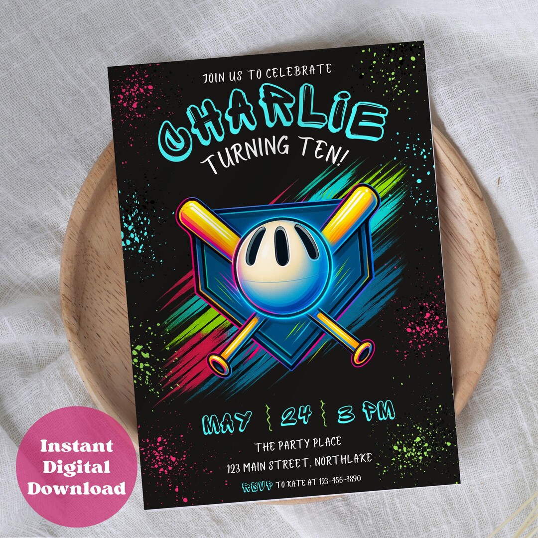 Editable Wiffleball Birthday Invitation Baseball Drip Ice Cream Party ...