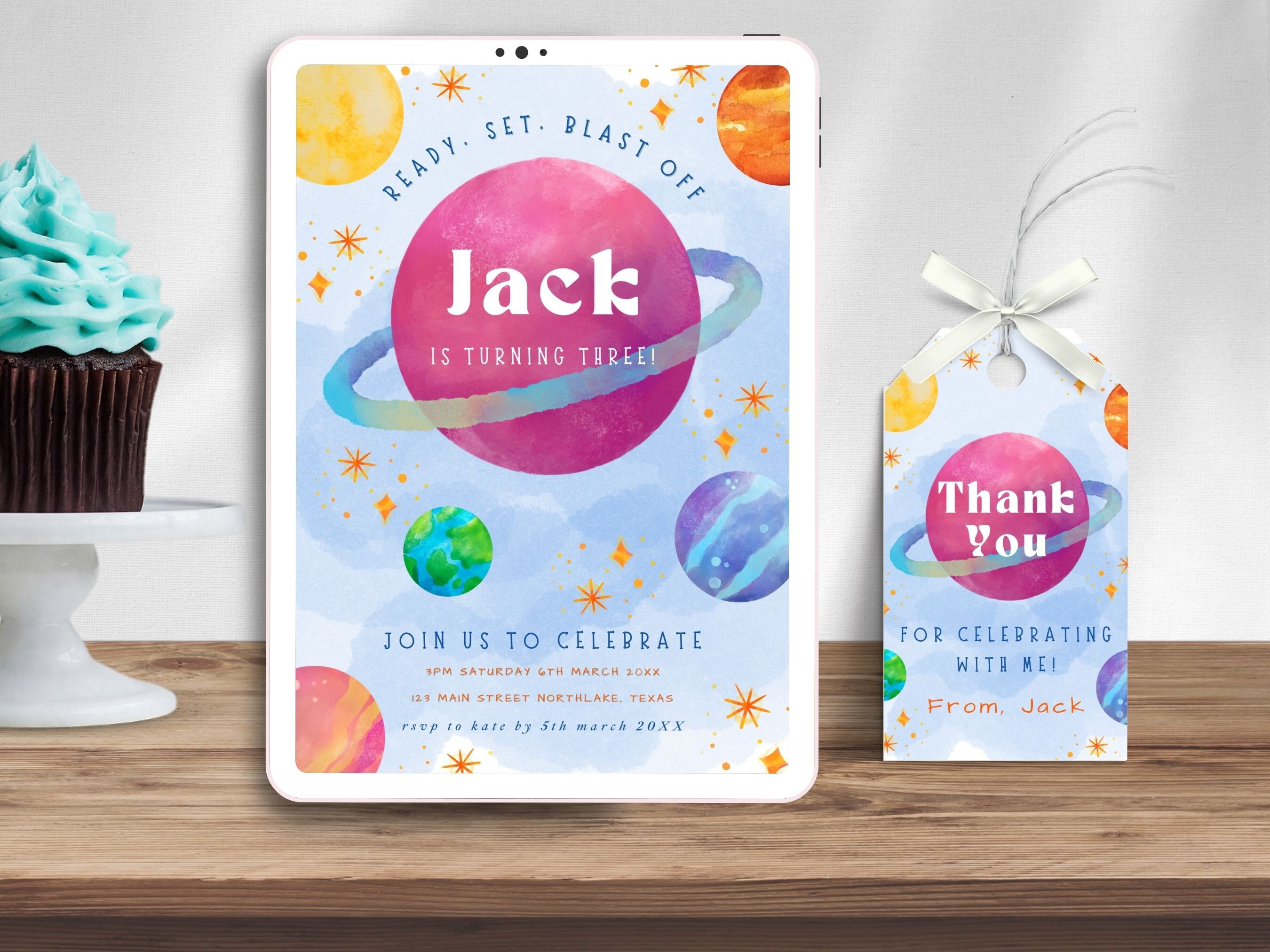 Digital Outer Space Birthday Invitation Template, Editable Planets ...