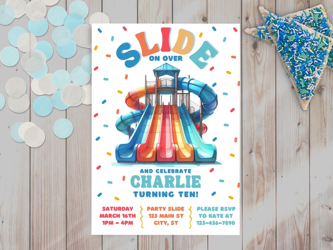 Editable Slide Birthday Invitation, Playground Bounce Indoor Jungle Gym ...