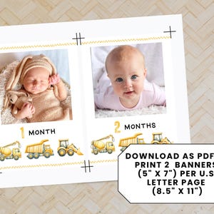 Editable Construction Theme Birthday Milestone Banner Template, Dump ...