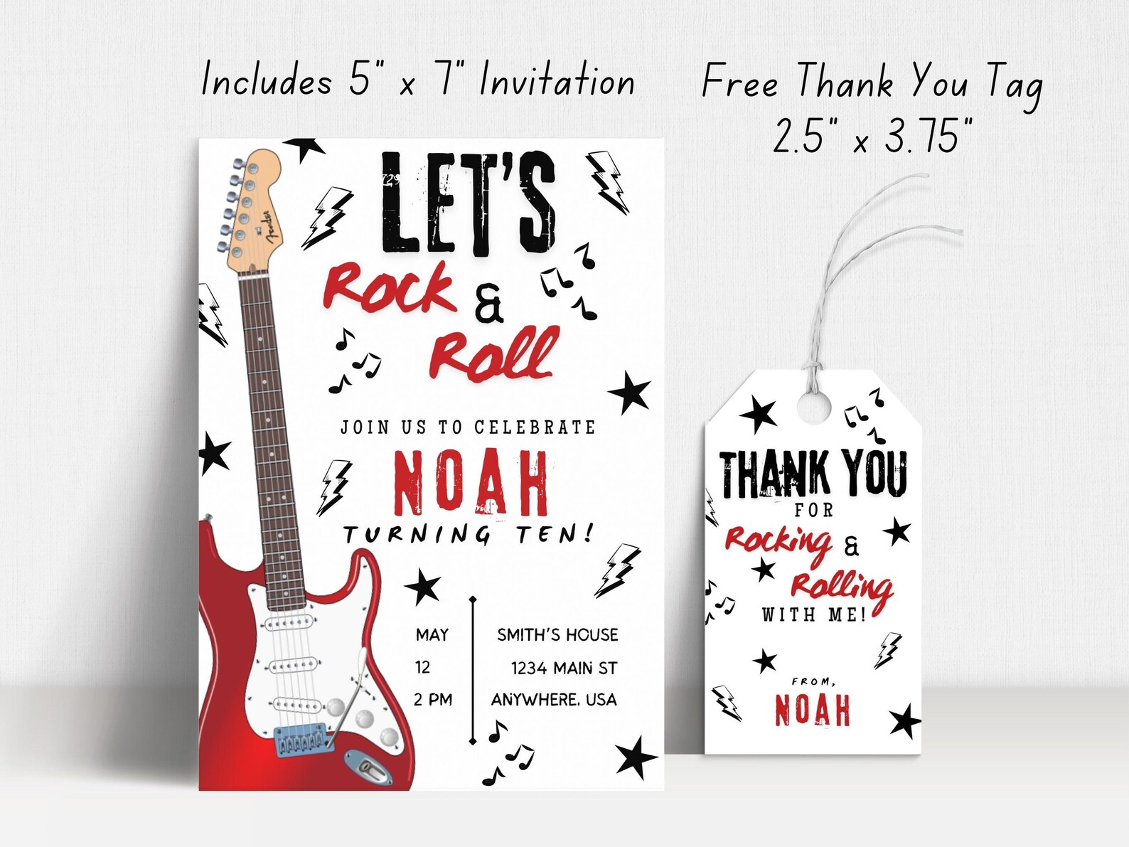 Rock and Roll Birthday Invitation Template, Editable Guitar Invite ...