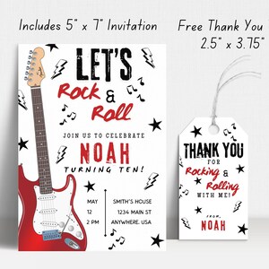 Rock and Roll Birthday Invitation Template, Editable Guitar Invite ...