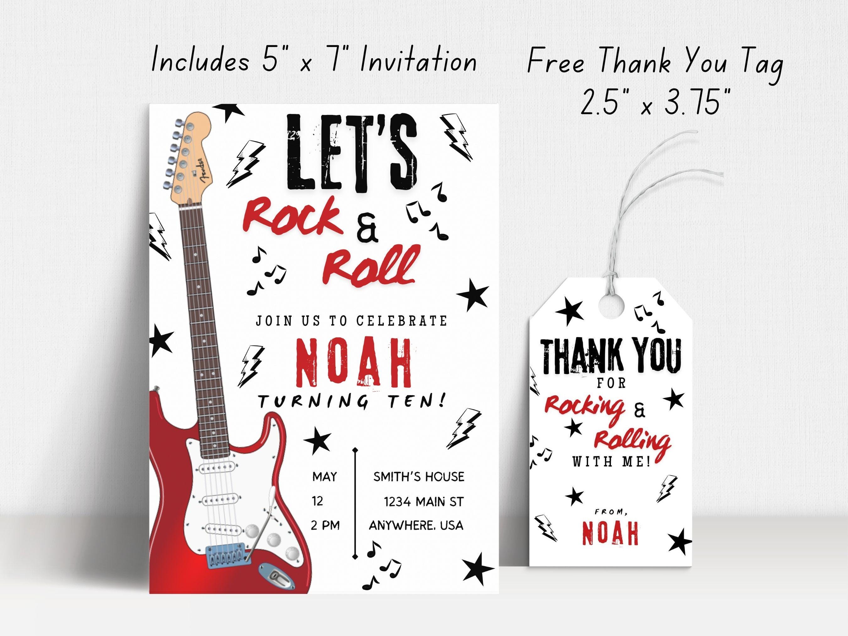 Rock and Roll Birthday Invitation Template, Editable Guitar Invite ...