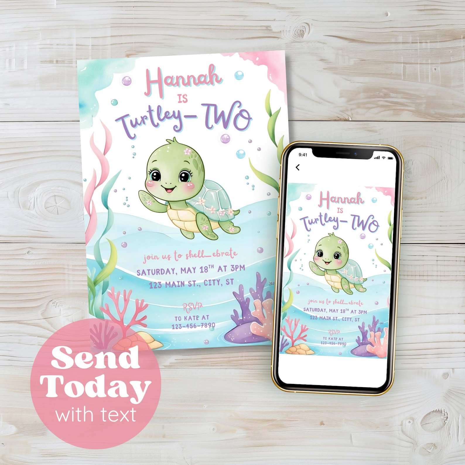 Editable Turtle Birthday Invitation Turtley Awesome Two Party Invite ...