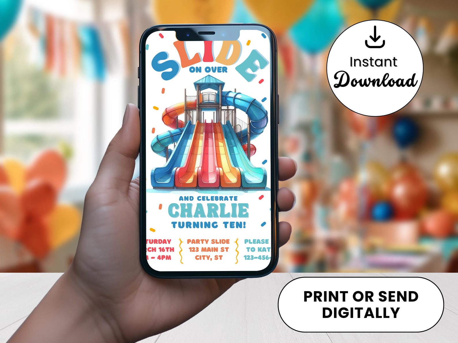 Editable Slide Birthday Invitation, Playground Bounce Indoor Jungle Gym ...