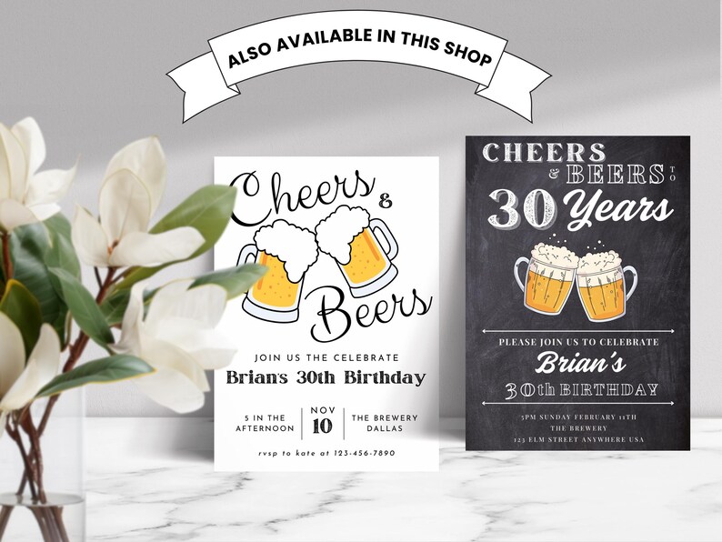 Editable Cheers and Beers Invitation Template, Beer Theme Birthday Invite, 30 40 50 Years ANY ...