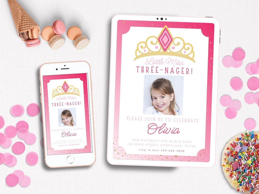 Editable Little Miss Threenager Digital Birthday Invitation, Girl Third ...
