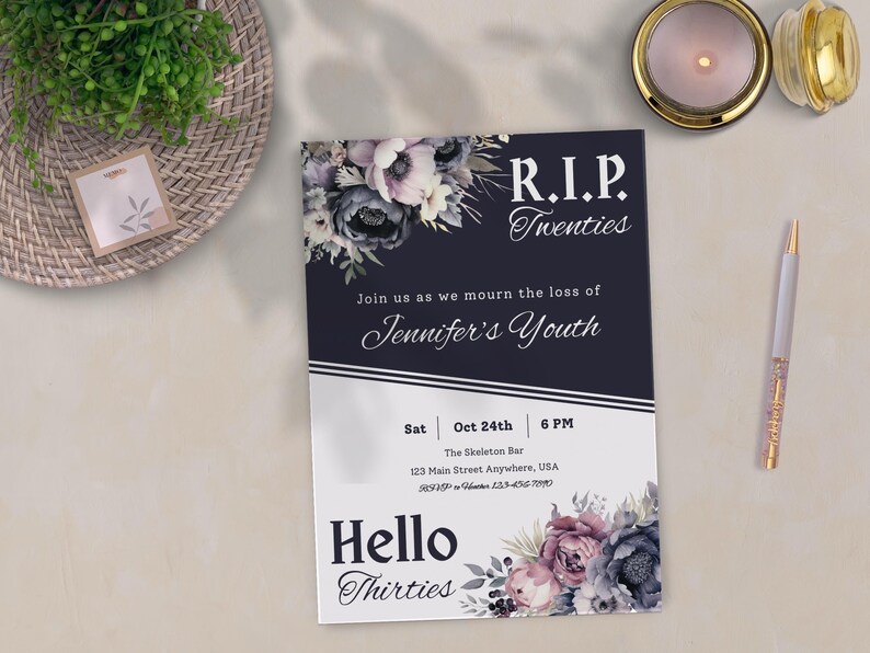 RIP 20s 30th Birthday Invitation: Gothic Floral Theme (digital Download ...