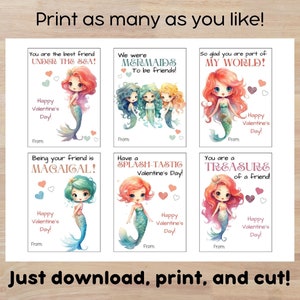 Printable Mermaid Valentines Day Cards for Kids, Mermaid Classroom ...