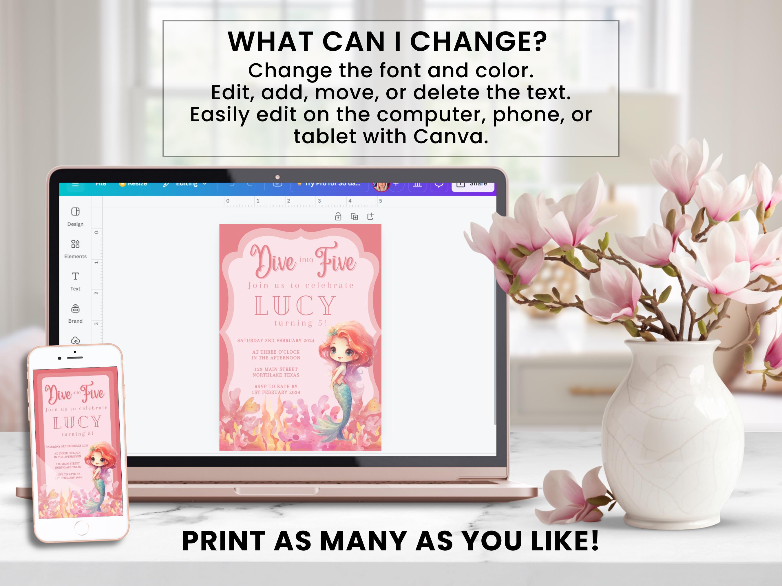 Editable Dive Into Five Mermaid Invitation Template, Splish Splash ...