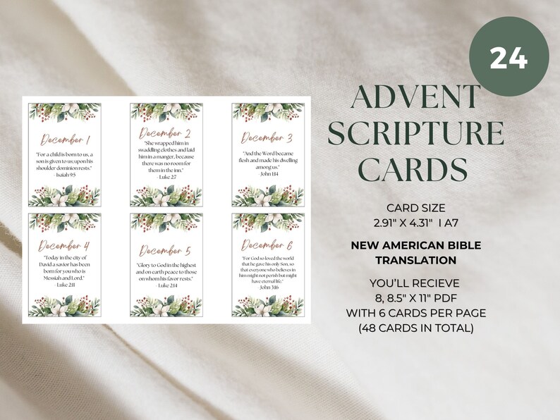 Advent Scripture Cards, Bible Verse Cards, Christmas Countdown Calendar ...