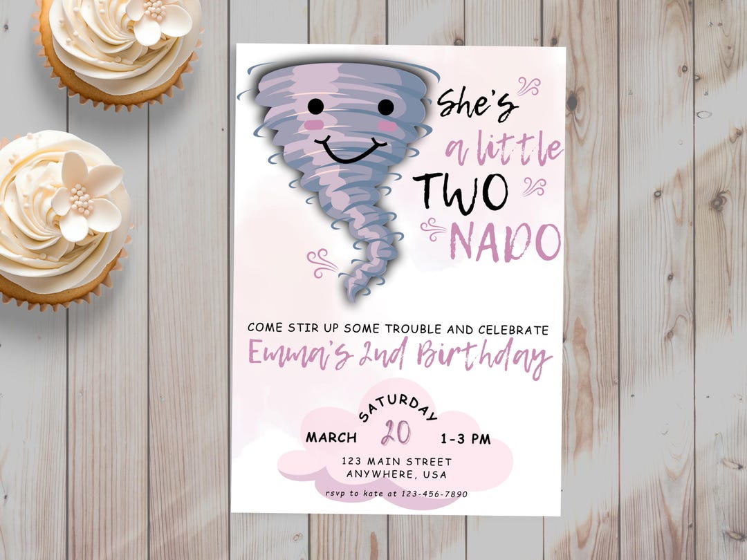 Editable Two-nado Birthday Invitation Template, Tornado Second Digital ...