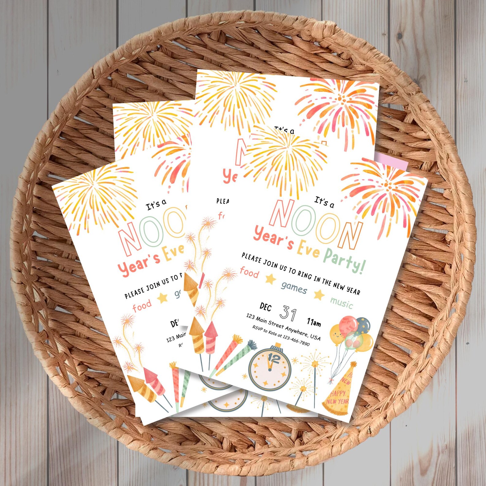 Editable Noon Years Eve Party Invitation Kids New Years Eve Family ...
