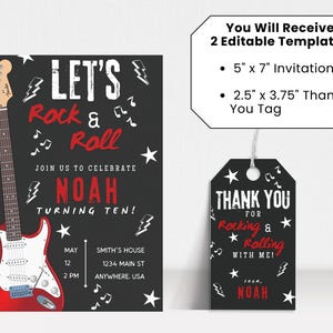 Rock and Roll Birthday Invitation: Guitar Rockstar Theme (digital ...