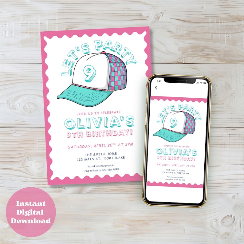 Editable Trucker Hat Bar Birthday Invitation Patch Party Girls Night ...